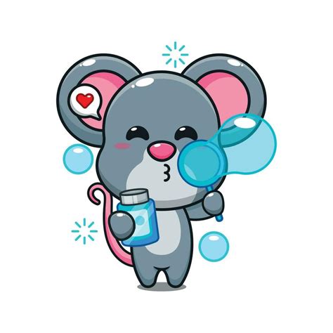 Cute Mouse Blowing Bubbles Cartoon Vector Illustration 25561630 Vector