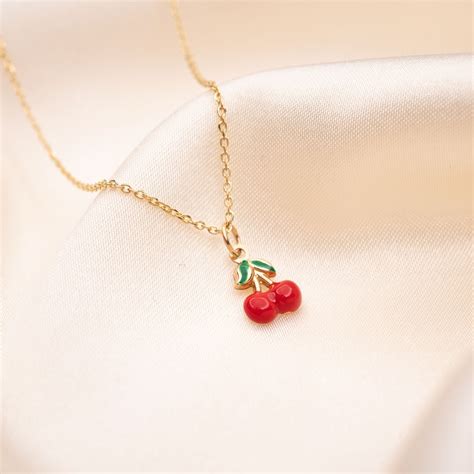 14k Gold Cherry Necklace Gold Cherries Necklace 14k Solid Gold Gold