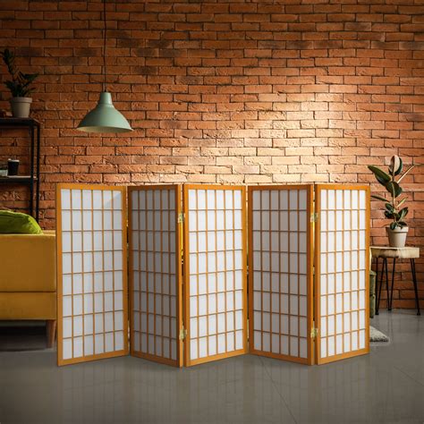 Oriental Furniture 3 Ft Tall Window Pane Shoji Screen 5 Panel Honey