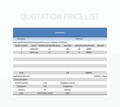 Quotation Price List Excel Template And Google Sheets File For Free ...