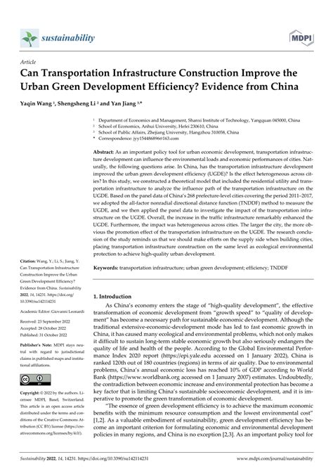 Pdf Can Transportation Infrastructure Construction Improve The Urban Green Development