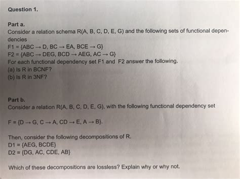 solved question 1 part a consider a relation schema r a