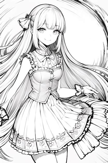 Premium Ai Image Black And White Solid Color Line Drawing Anime Cute