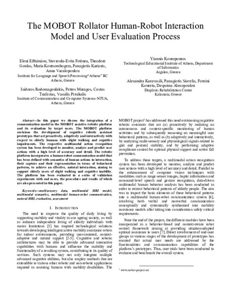 Pdf The Mobot Rollator Human Robot Interaction Model And User
