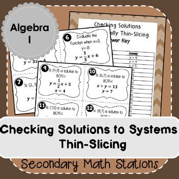 Checking Solutions To Systems Of Equations Thin Slicing Task Cards