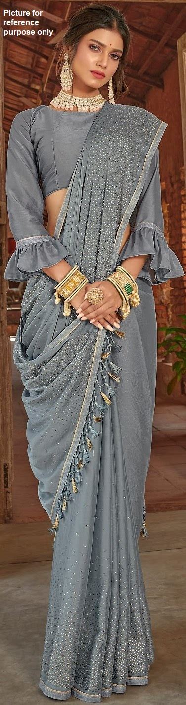 Fancy Crepe Saree Ynf 139 Grey Simply Sarees Melbourne