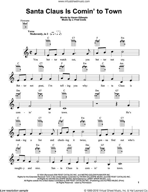 Santa Claus Is Comin To Town Arr Fred Sokolow Sheet Music For Ukulele