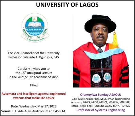 My Engineers On Linkedin Prof Olumuyiwa Asaolu To Deliver Unilag