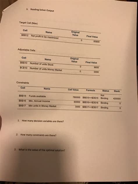Solved 3 Reading Solver Output Target Cell Max Original