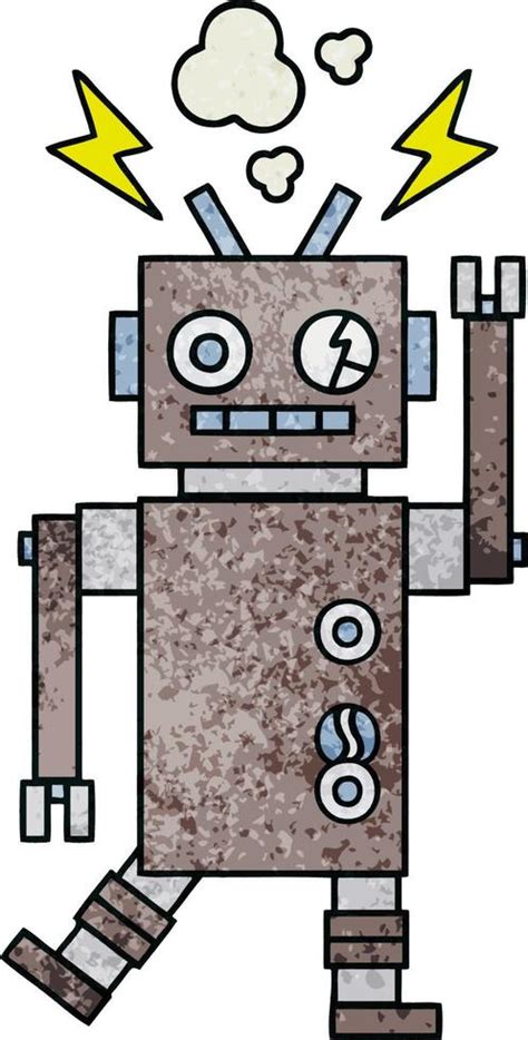 Retro Grunge Texture Cartoon Malfunctioning Robot 10437380 Vector Art