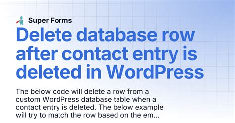 Delete Database Row After Contact Entry Is Deleted In Wordpress Super