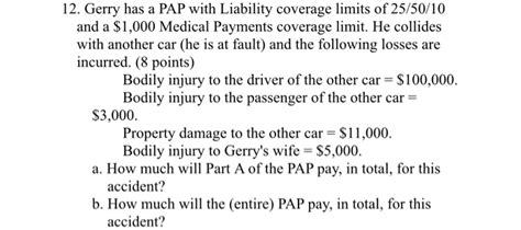 Solved 12 Gerry Has A Pap With Liability Coverage Limits Of