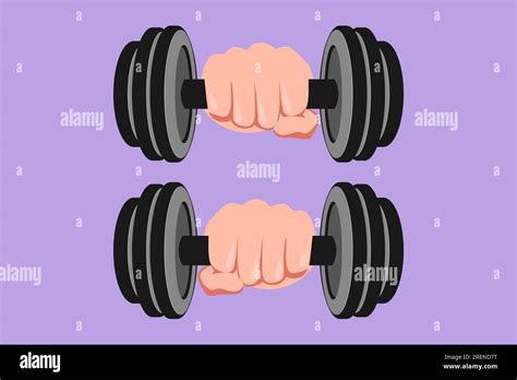 Cartoon Flat Style Drawing Stylized Dumbbell In Hand Gym Fitness