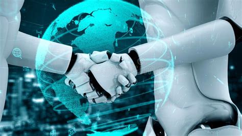 Internet Connection Controlled By Ai Robot Huminoid And Machine Learning Process Stock