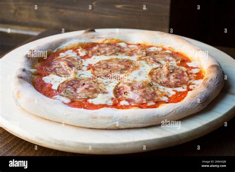 Salami Pizza Neapolitan Pizza Made With Salami Cheese And Baked