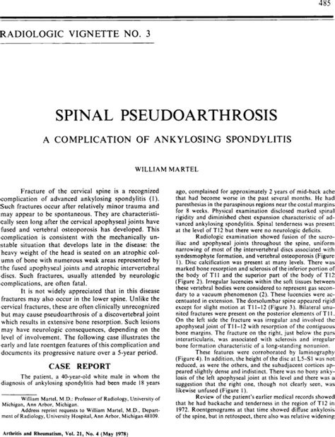 Spinal Pseudoarthrosis Martel 1978 Arthritis And Rheumatism