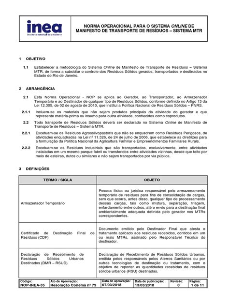 Nop Inea 35 Manifesto De Transporte De Resíduos Download Grátis Pdf