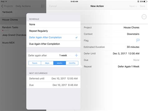 Unable To Create A Repeating Task That Is Deferred Only Omnifocus For
