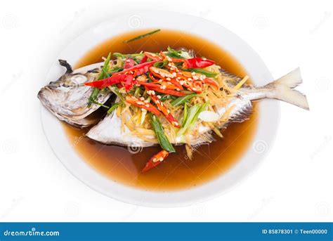 Steamed Fish With Soy Sauce And Ginger Stock Image Image Of Background Spicy