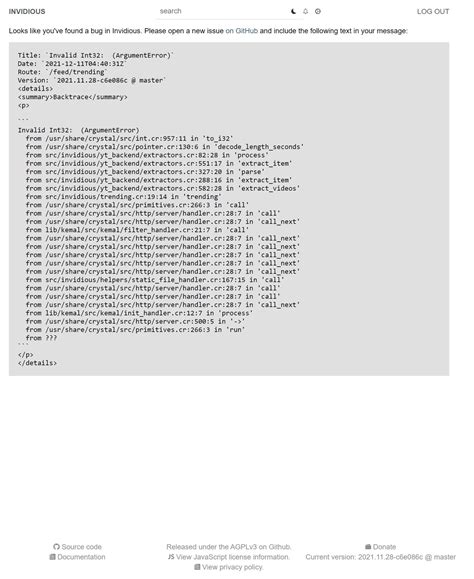 Trending Section Not Loading Properly · Issue 2715 · Iv Orginvidious