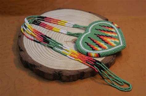 Native American Beaded Medallion Necklace Green Heart Buybeaded