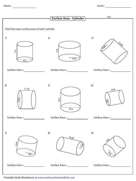 Cylinder Volume Surface Area Teaching Resources 25 48 Worksheets Library
