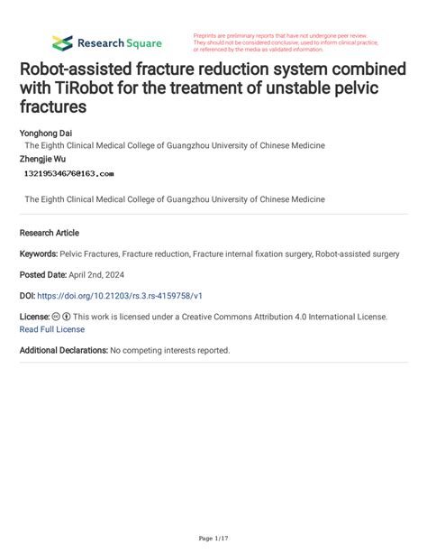 pdf robot assisted fracture reduction system combined with tirobot