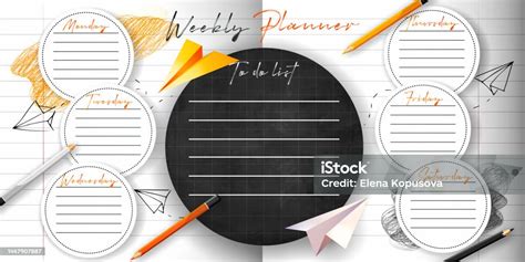 Ilustración De Semanal Diario Plan De Diseño Al Estilo Escolar Lista