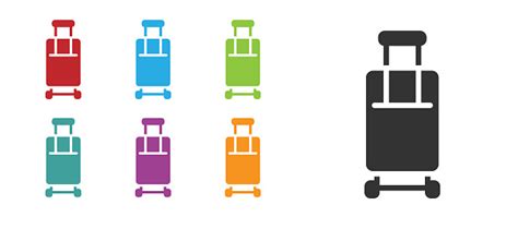 흰색 배경에 고립 된 여행 아이콘에 대한 검은 가방 여행 수하물 표지판 여행 수하물 아이콘 다채로운 아이콘을 설정합니다 벡터 가방에 대한 스톡 벡터 아트 및 기타 이미지
