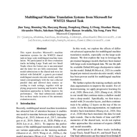 Multilingual Machine Translation Systems From Microsoft For Wmt21 Shared Task Acl Anthology