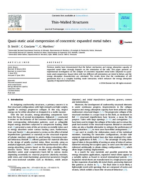 Pdf Quasi Static Axial Compression Of Concentric Expanded Metal Tubes