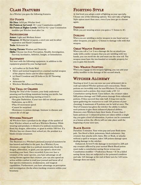 Witcher Class 5e Homebrew Balance Attempt Rdnd