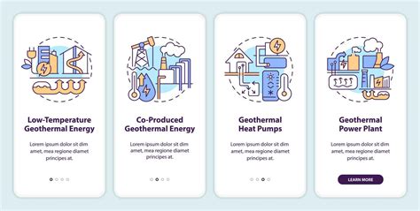 Types Of Geothermal Energy Onboarding Mobile App Screen Walkthrough 5 Steps Editable Graphic