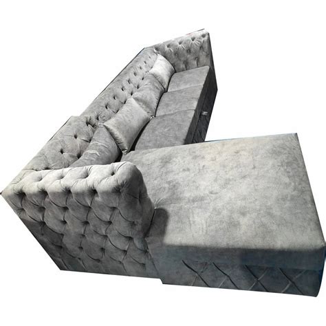 7 Seater Velvet Grey L Shape Wooden Sofa Set With Lounger At Rs 38000