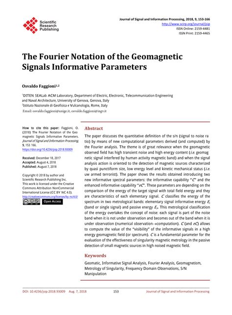 Pdf The Fourier Notation Of The Geomagnetic Signals Informative
