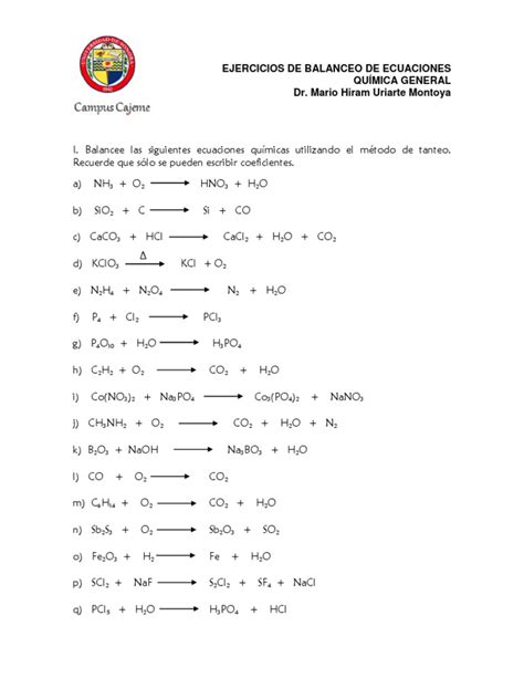 Ejercicios Balanceo De Ecuaciones Pdf
