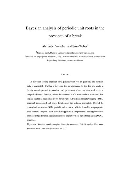 Pdf Bayesian Analysis Of Periodic Unit Roots In The Presence Of A Break