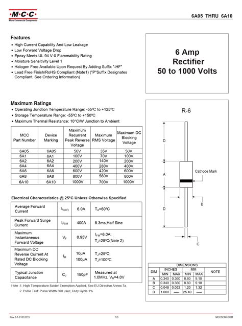 Datasheet 6a05 6a10 Mcc Просмотр и загрузка