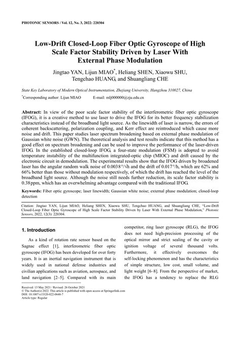 Pdf Low Drift Closed Loop Fiber Optic Gyroscope Of High Scale Factor