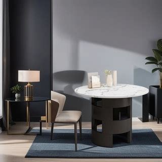 4212modern Round Dining Table With Printed Black Marble Table Top