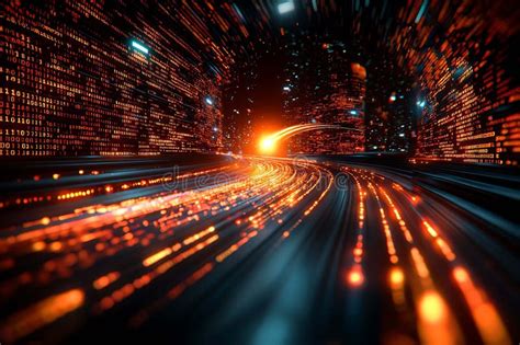 Highspeed Digital Data Stream Visualized As A Glowing Highway Curving Through A Futuristic