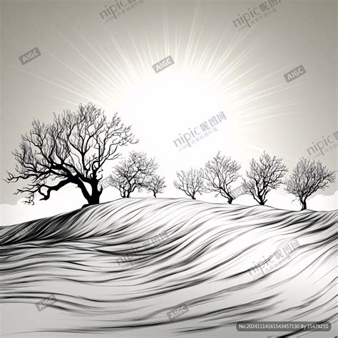 Ai创作图没有叶子 土地冬 日落和树枝 冬天干枯景观 日出树枝 落日枯树枝 冬季荒漠 冬季原野 冬天荒漠 胡杨林戈壁滩插画 树杈日出日落 没有树叶树木 地形冬季 枯树日落农村场景 没有叶