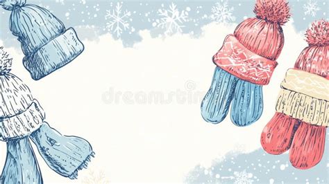 Winter Themed Doodle Featuring Colorful Scarves And Hats On A Light
