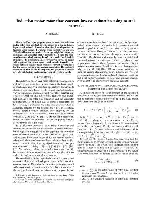 [pdf] Induction Motor Rotor Time Constant Inverse Estimation Using Neural Network