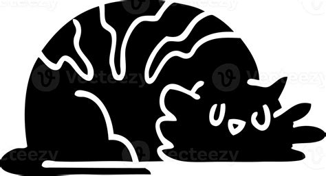 Line Drawing Cartoon Sleepy Cat Solid Black Icon 41036669 Png