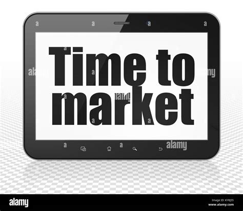 time concept tablet pc computer with time to market on display stock
