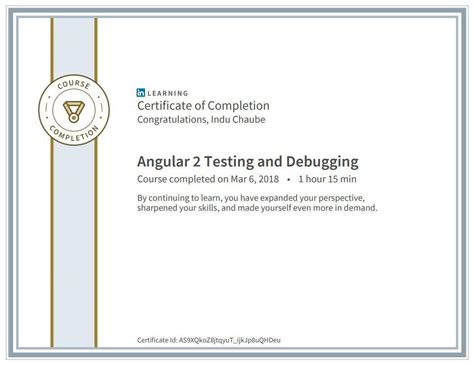 Indu Chaube On Linkedin Certificate Of Completion Angular 2 Testing