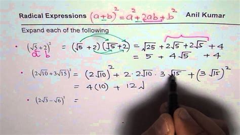How To Square Binomial With Radicals And Simplify Youtube
