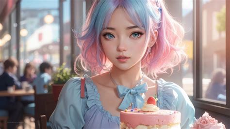 Wallpaper Anime Girl Cake Cafe Girls 25376