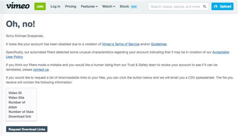 Vimeo Disabled My Account For Submitting Html Michael Harry Scepaniak